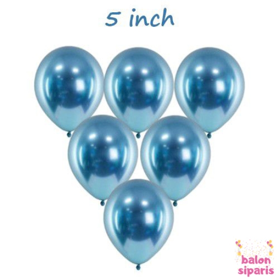 Mini Mavi Krom Balon 10 Adet - balonsiparis.com