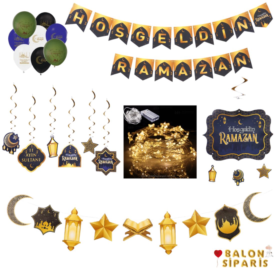 Hoş geldin Ramazan Süsleme Seti LED Işıklı - balonsiparis.com
