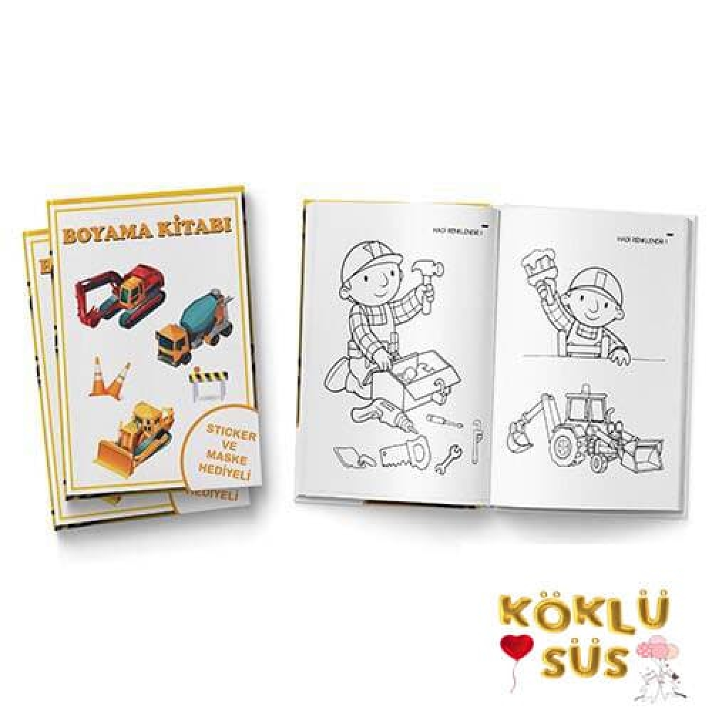 İnşaat Temalı Boyama Kitabı (Sticker ve Maske Hediyeli) - balonsiparis.com