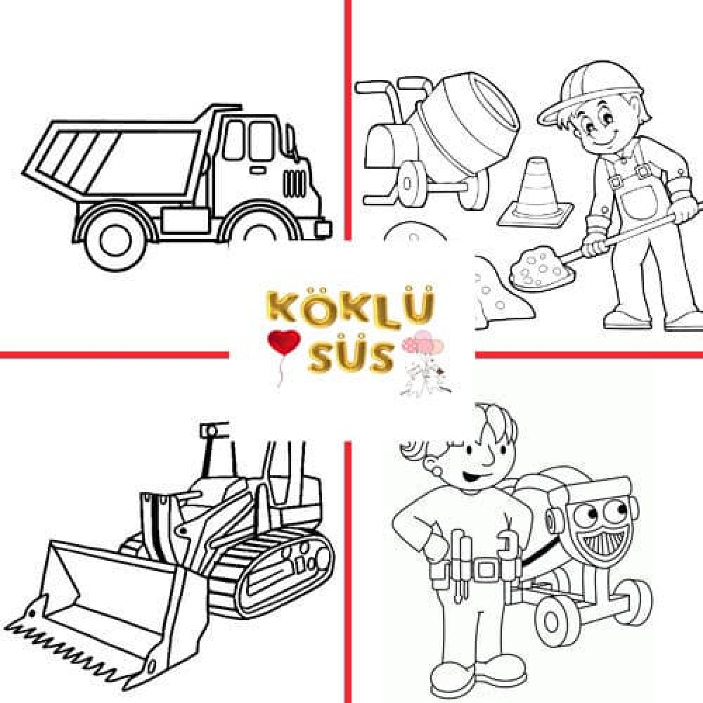 İnşaat Temalı Boyama Kitabı (Sticker ve Maske Hediyeli) - balonsiparis.com